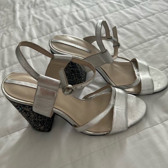 Shoes | Zara Silver Heels Beaded Stones Multicolor Block High Heel ...
